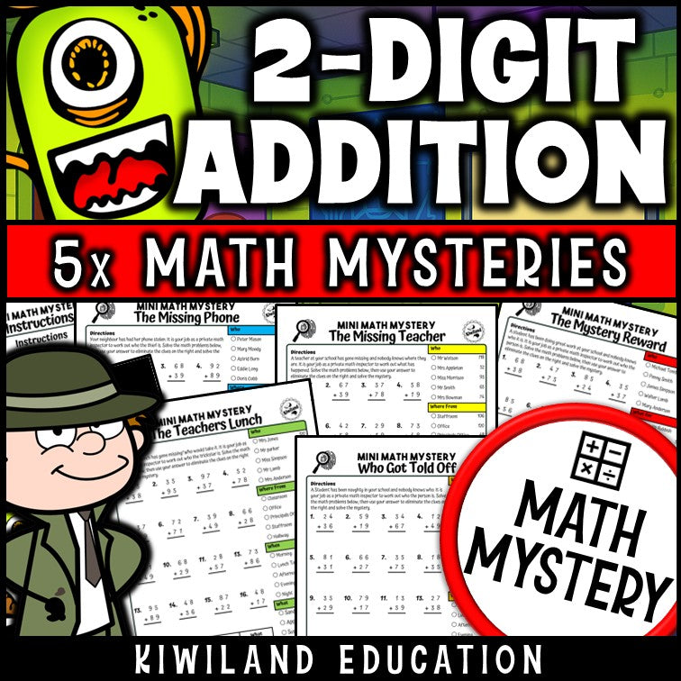 2-Digit Addition with Regrouping Math Mystery Worksheets – Kiwiland ...