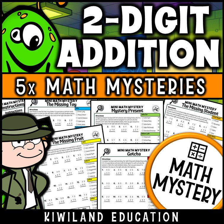 2-Digit Addition with No Regrouping Math Mystery Worksheets – Kiwiland ...