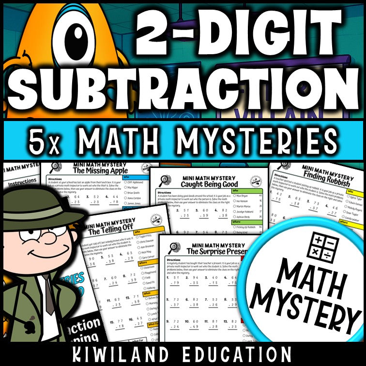 2-Digit Subtraction with Regrouping Math Mystery Worksheets – Kiwiland ...