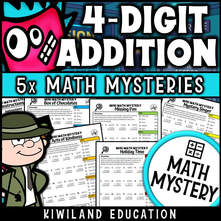 4-Digit Addition with Regrouping Math Mystery Worksheets – Kiwiland ...