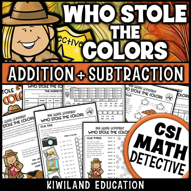 Fall CSI Math Mystery Addition and Subtraction Worksheets – Kiwiland ...