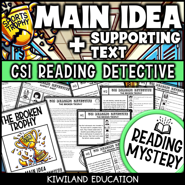Main Idea and Supporting Details Reading Mystery Task Cards – Kiwiland ...