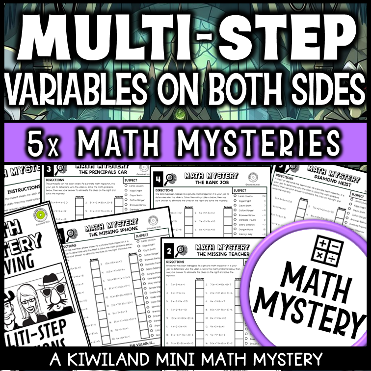 Solving Multi-Step Equations with Variables on Both Sides Math Mystery ...