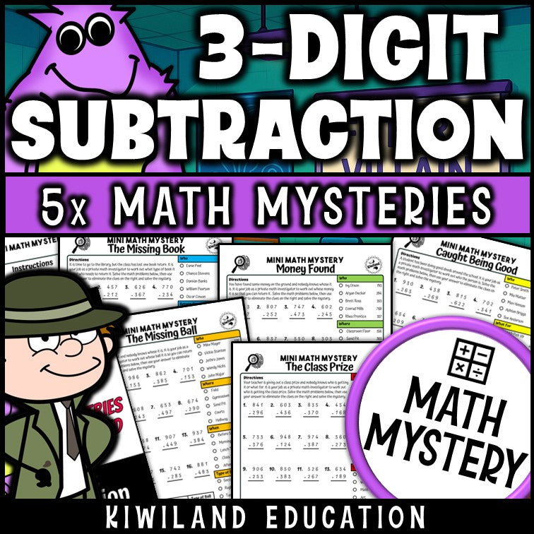 3-Digit Subtraction with Regrouping Math Mystery Worksheets – Kiwiland ...